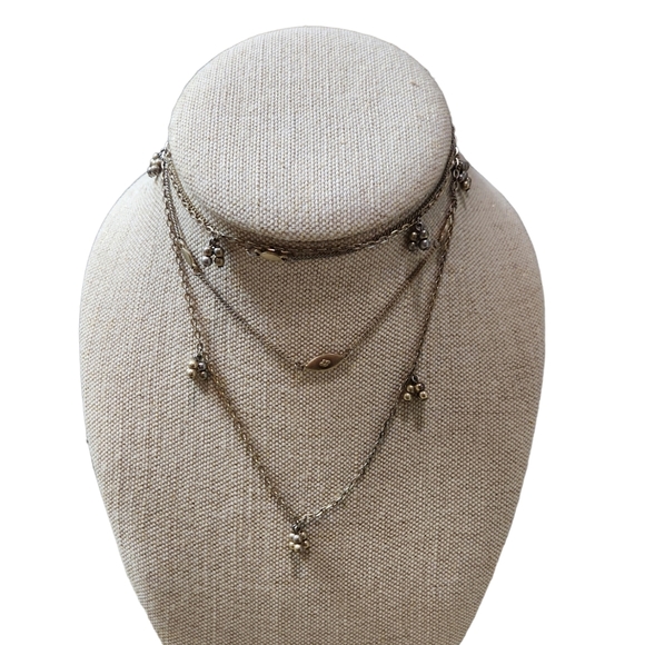 Jewelry | Silver Gold Toned Long Layered Beaded Dangle Necklace | Poshmark